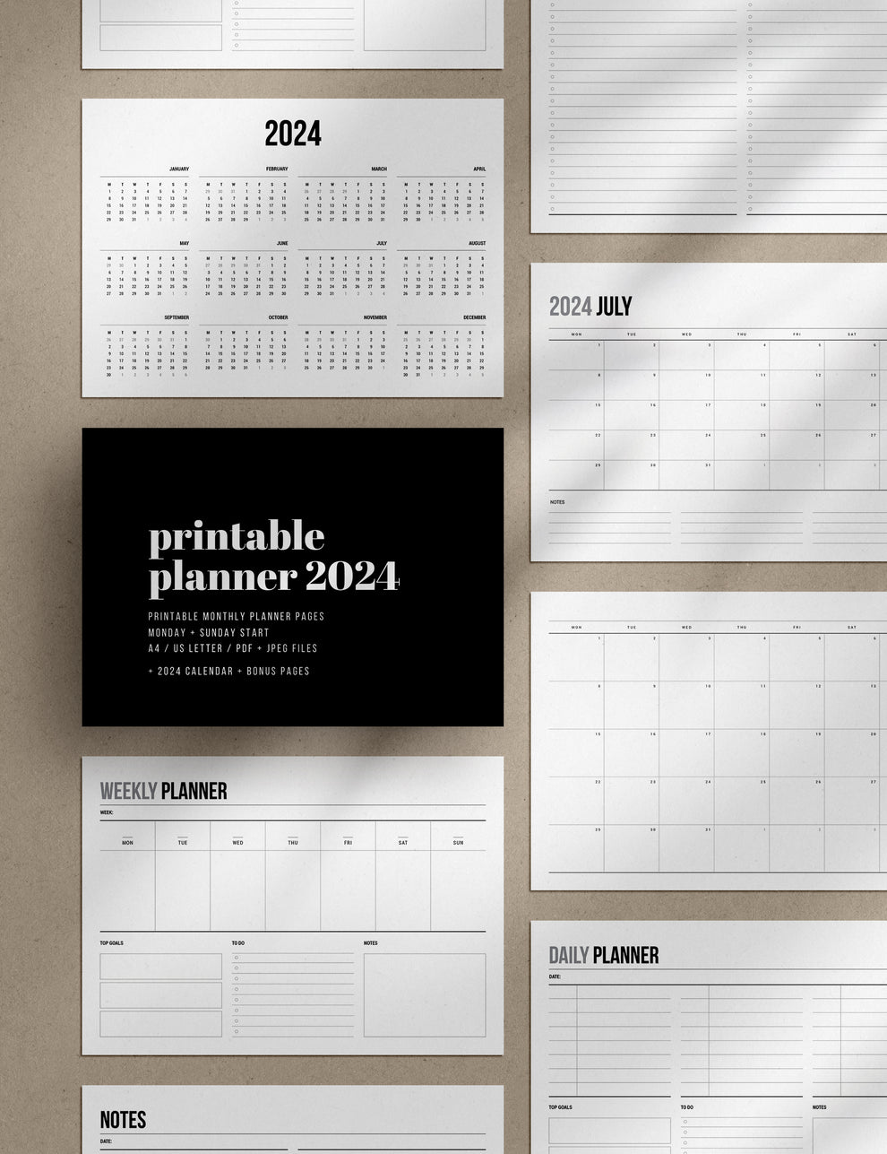 2024 Printable Monthly Planner | Landscape | Horizontal | A4 | US Lett ...