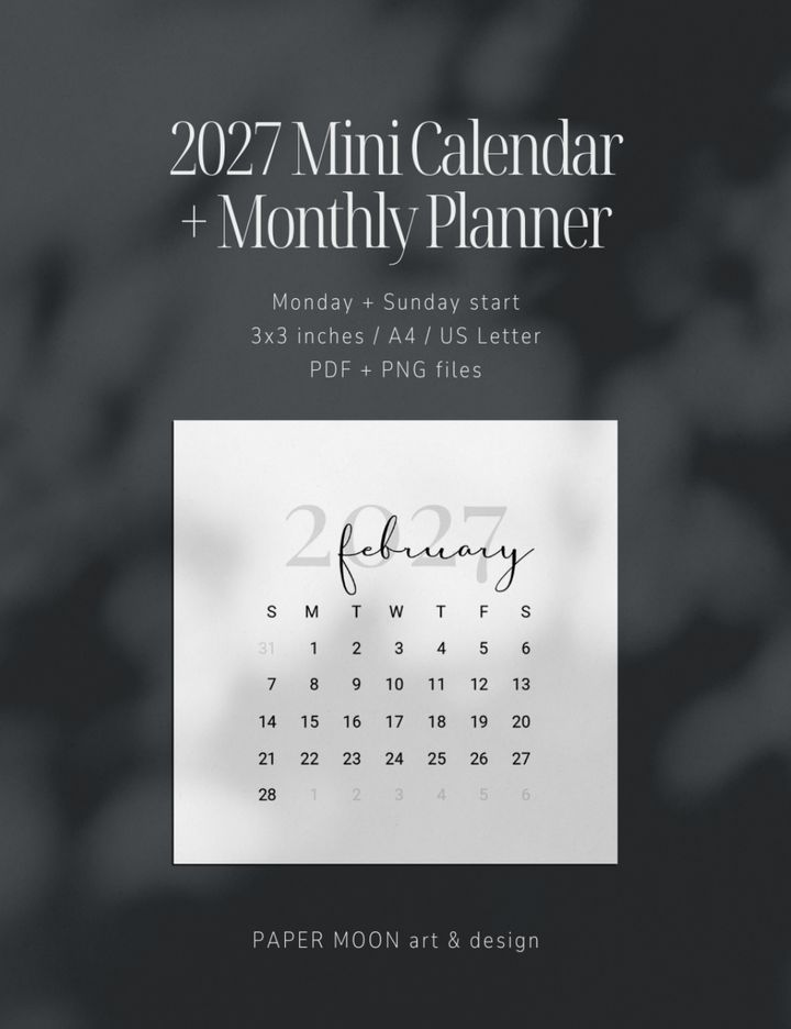 Printable Planners and Calendars – PAPER MOON Art & Design