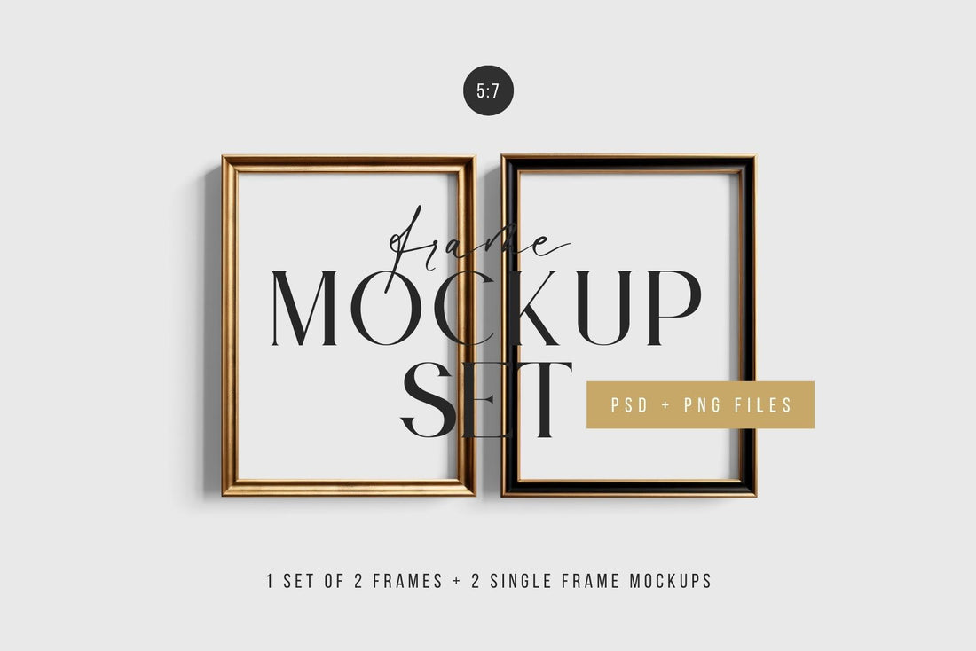 Black and Gold Metallic Frame Mockup Set of 2 Vertical Frames 5:7 PSD ...