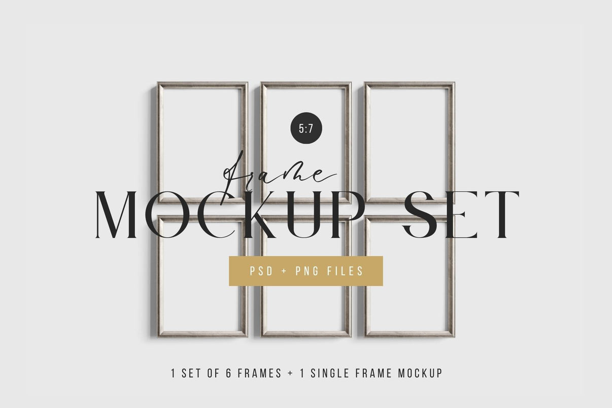 Vintage Silver Metallic Frame Mockup Set of 6 Vertical Frames 5:7 A4 ...