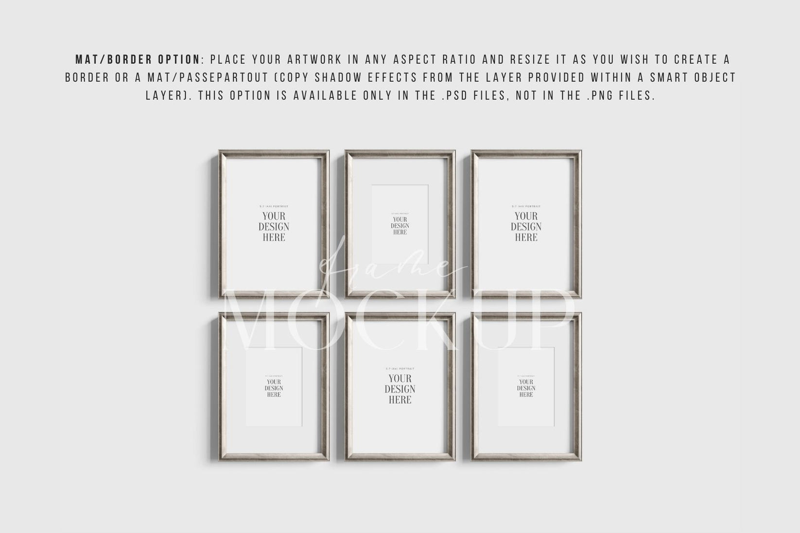Vintage Silver Metallic Frame Mockup Set of 6 Vertical Frames 5:7 A4 ...