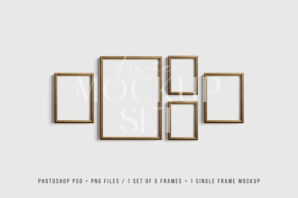 Vintage Gold Metallic Frame Mockup Set of 5 Vertical Frames 5:7, 3:4 ...