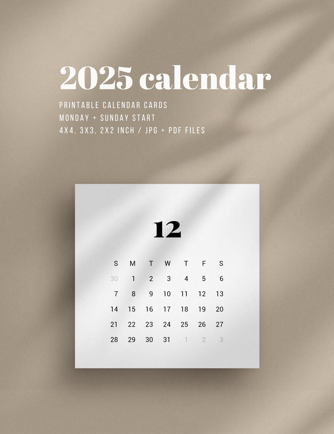 2025 Calendar | 4x4 | 3x3 | 2x2 | Printable Journaling & Planner Cards ...