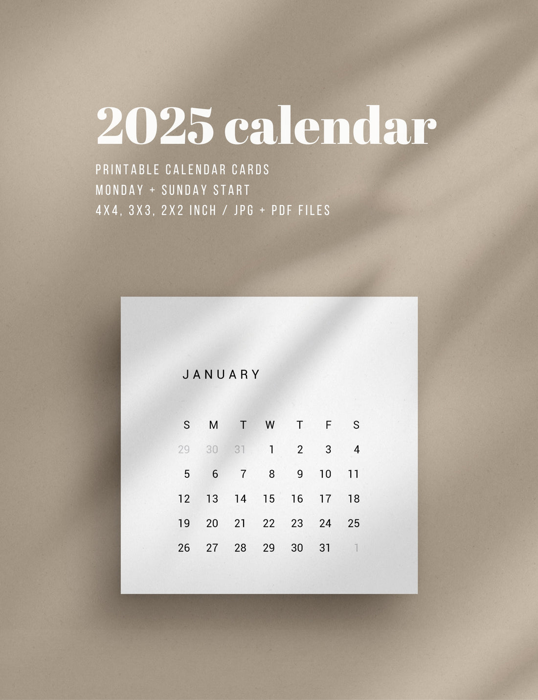 2025 Calendar | 4x4 | 3x3 | 2x2 | Printable Journaling & Planner Cards ...