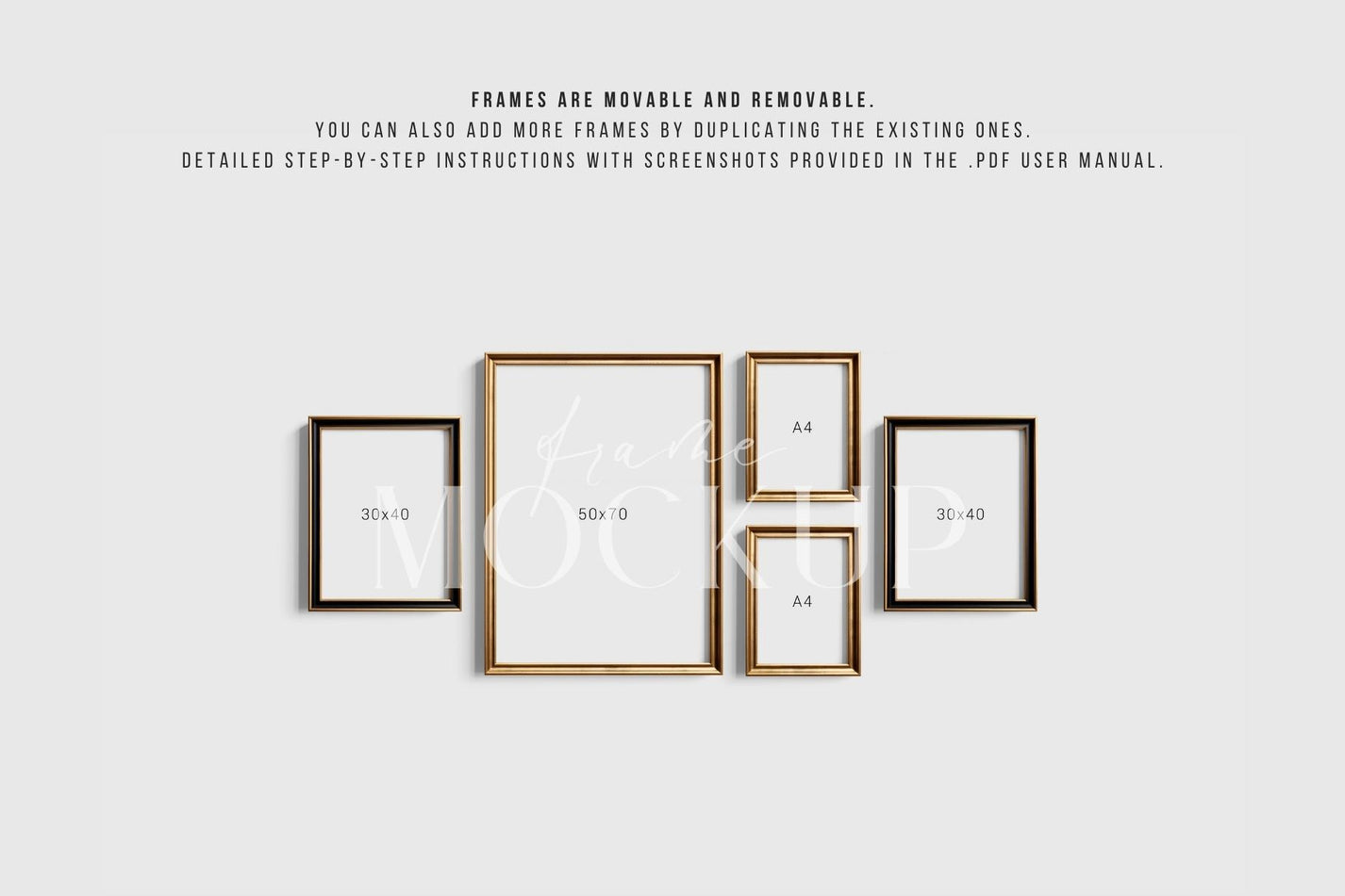 Black and Gold Metallic Frame Mockup Set of 5 Vertical Frames 5:7, 3:4 ...