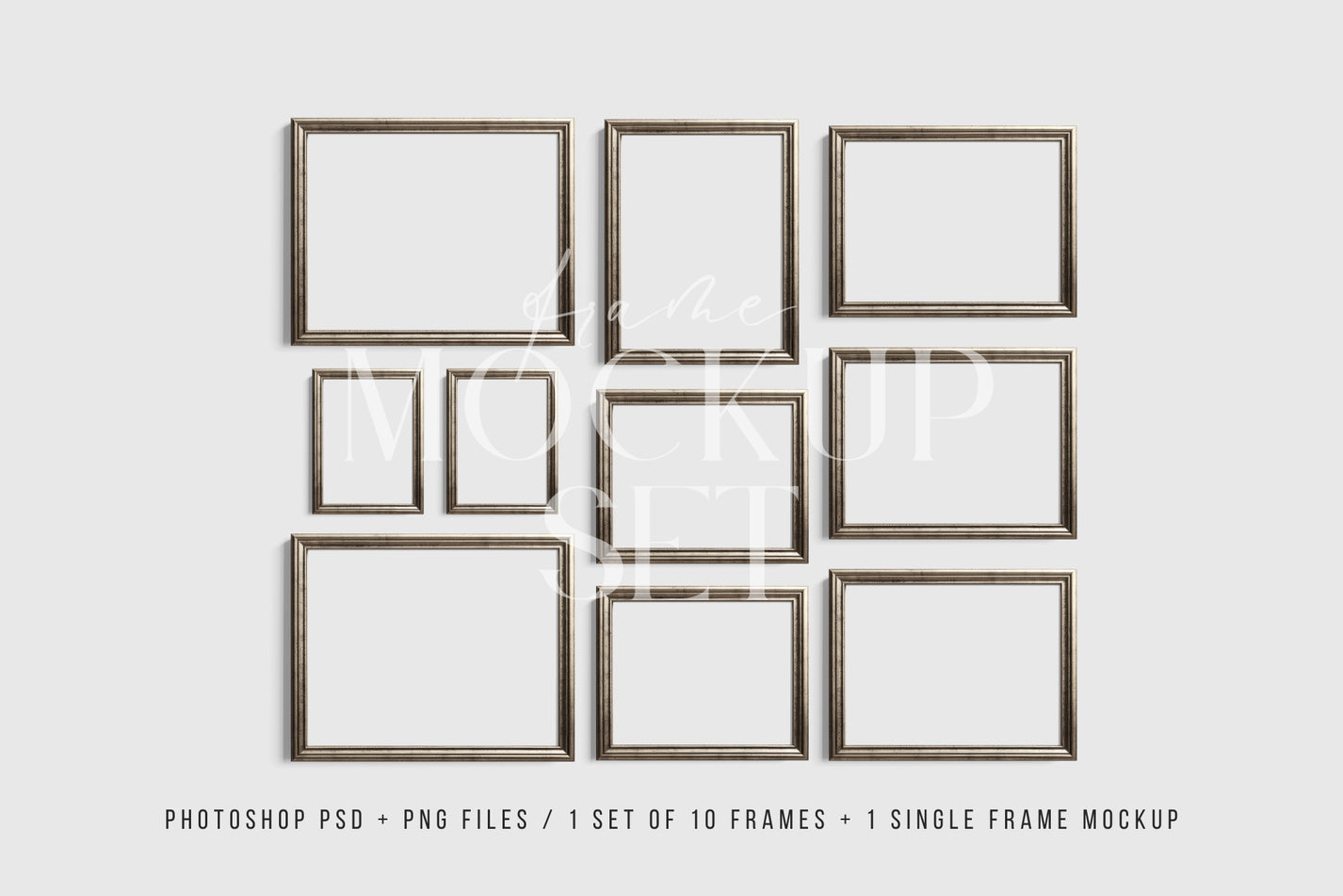 Silver Metallic Frame Mockup Set of 10 Vertical and Horizontal Frames ...
