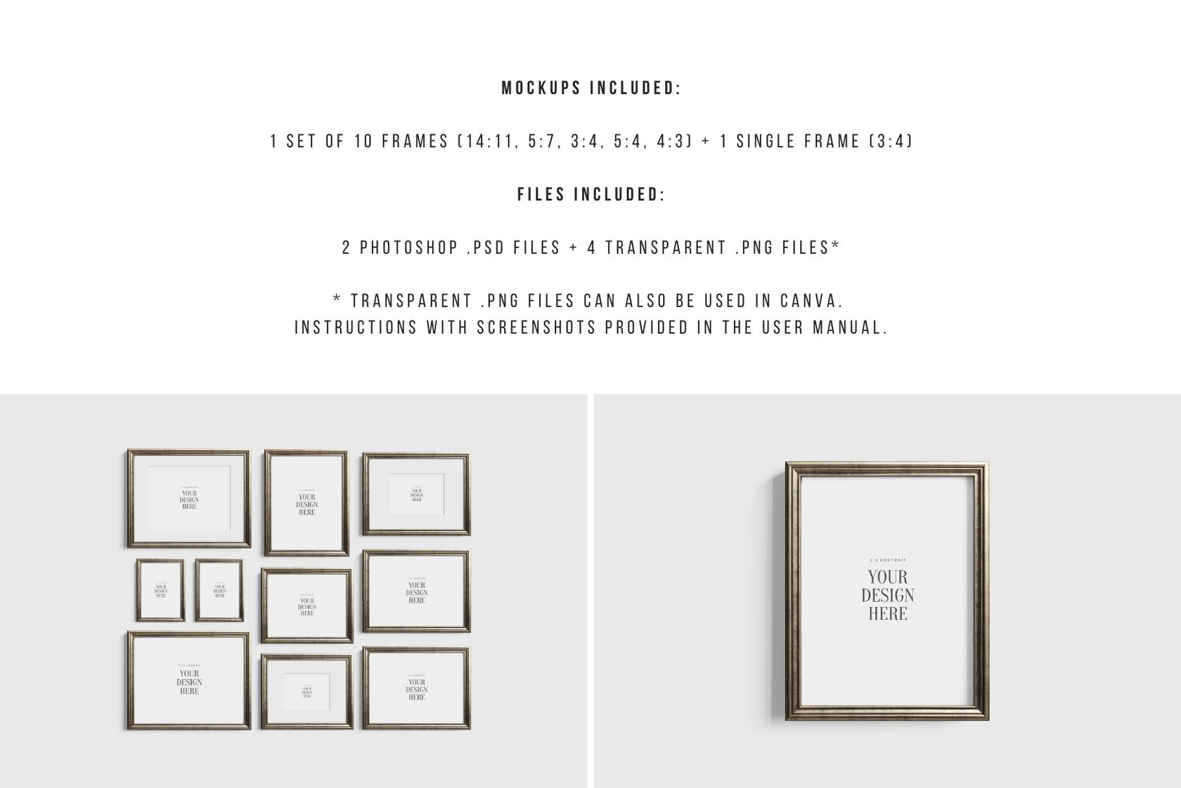 Silver Metallic Frame Mockup Set of 10 Vertical and Horizontal Frames ...