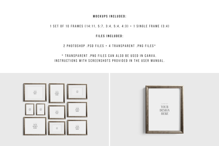 Silver Metallic Frame Mockup Set of 10 Vertical and Horizontal Frames ...