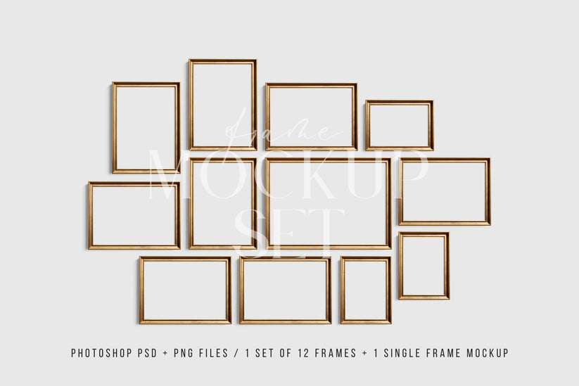 Gold Metallic Frame Mockup Set of 12 A4, A3, and A2 Frames PSD + PNG ...