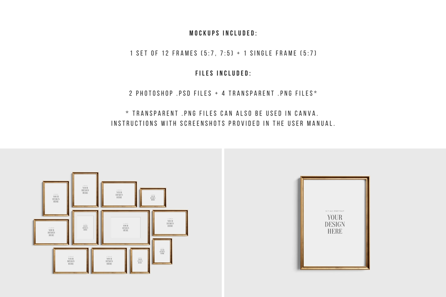 Gold Metallic Frame Mockup Set of 12 A4, A3, and A2 Frames PSD + PNG ...