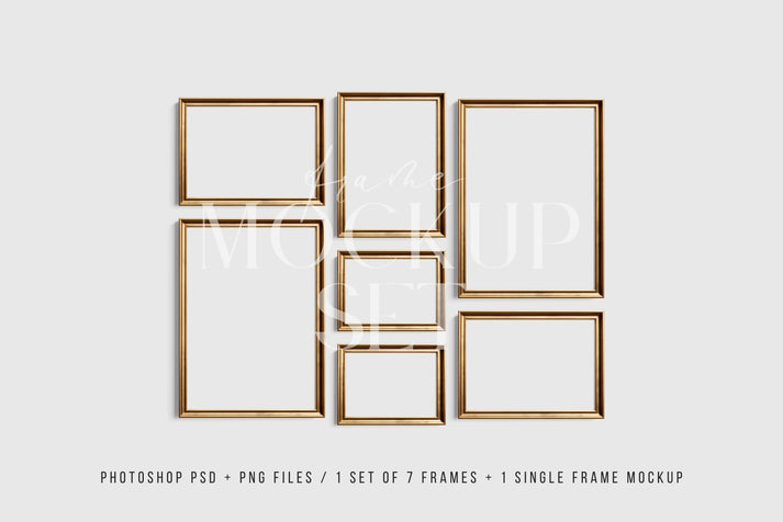 Gold Metallic Frame Mockup Set of 7 A4, A3, and A2 Frames PSD + PNG ...
