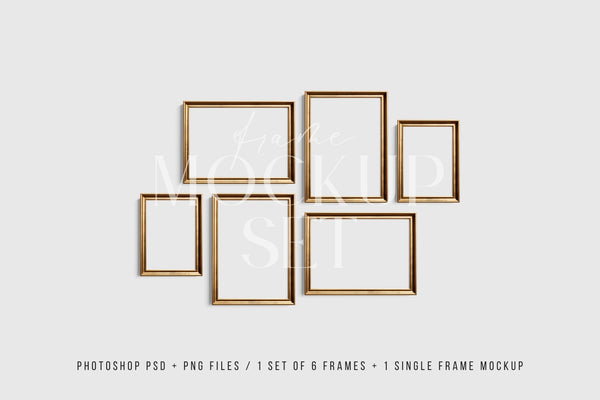 Gold Metallic Frame Mockup Set of 6 A4 and A3 Frames PSD + PNG – PAPER ...