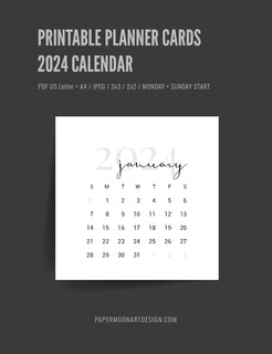 2024 Calendar | 3x3 | 2x2 | Printable Journaling & Planner Cards | PDF ...
