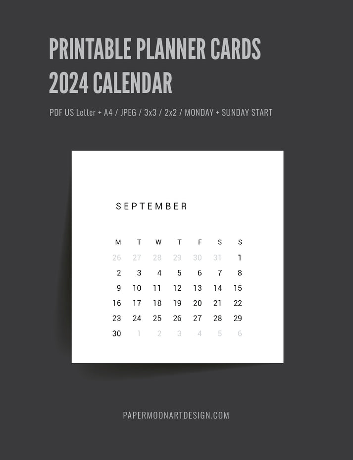 2024 Calendar | 3x3 | 2x2 | Printable Journaling & Planner Cards | PDF ...