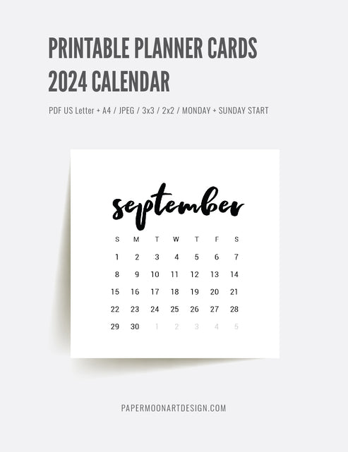 2024 Calendar | 3x3 | 2x2 | Printable Journaling & Planner Cards | PDF ...