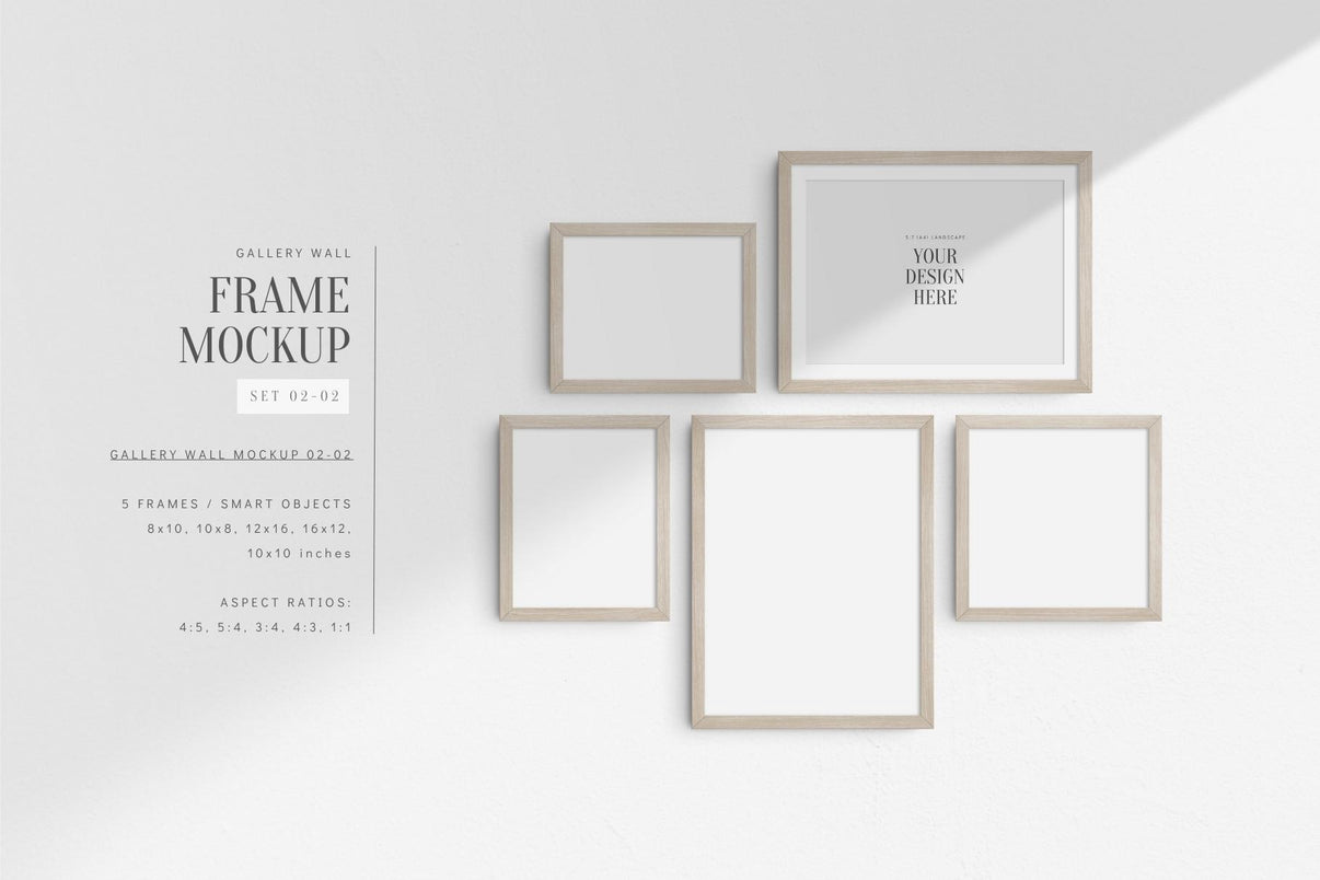 Gallery Wall Mockup | Set of 5 Frames | Frame Mockup | PSD – PAPER MOON ...