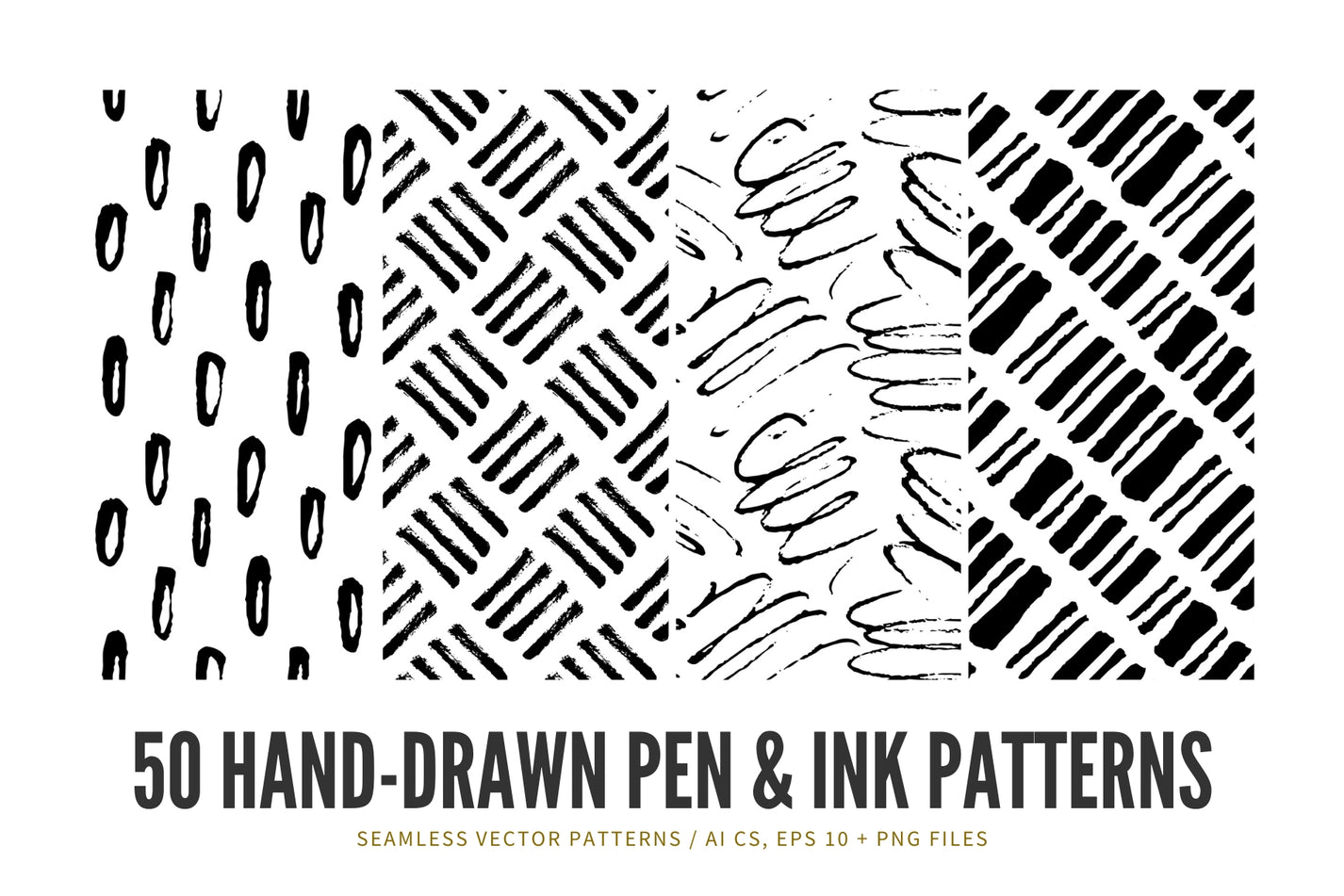 50 Hand-Drawn Seamless Vector Patterns 01 Pen & Ink Patterns, Doodle P ...