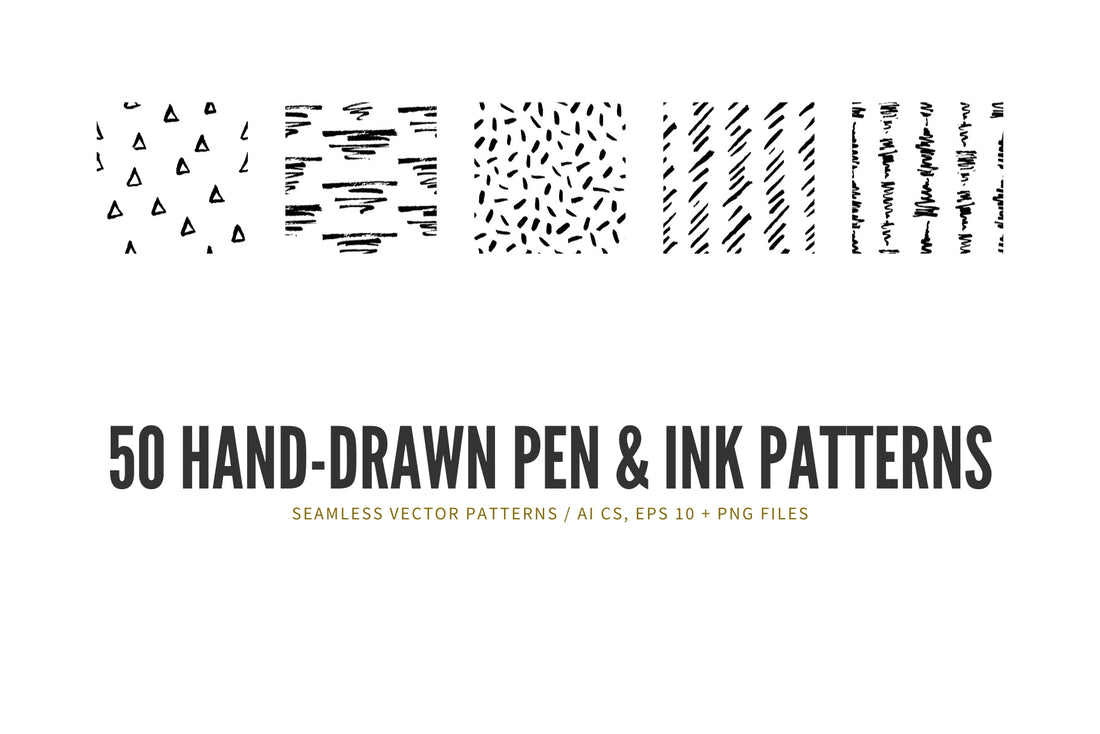 50 Hand-Drawn Seamless Vector Patterns 01 Pen & Ink Patterns, Doodle P ...
