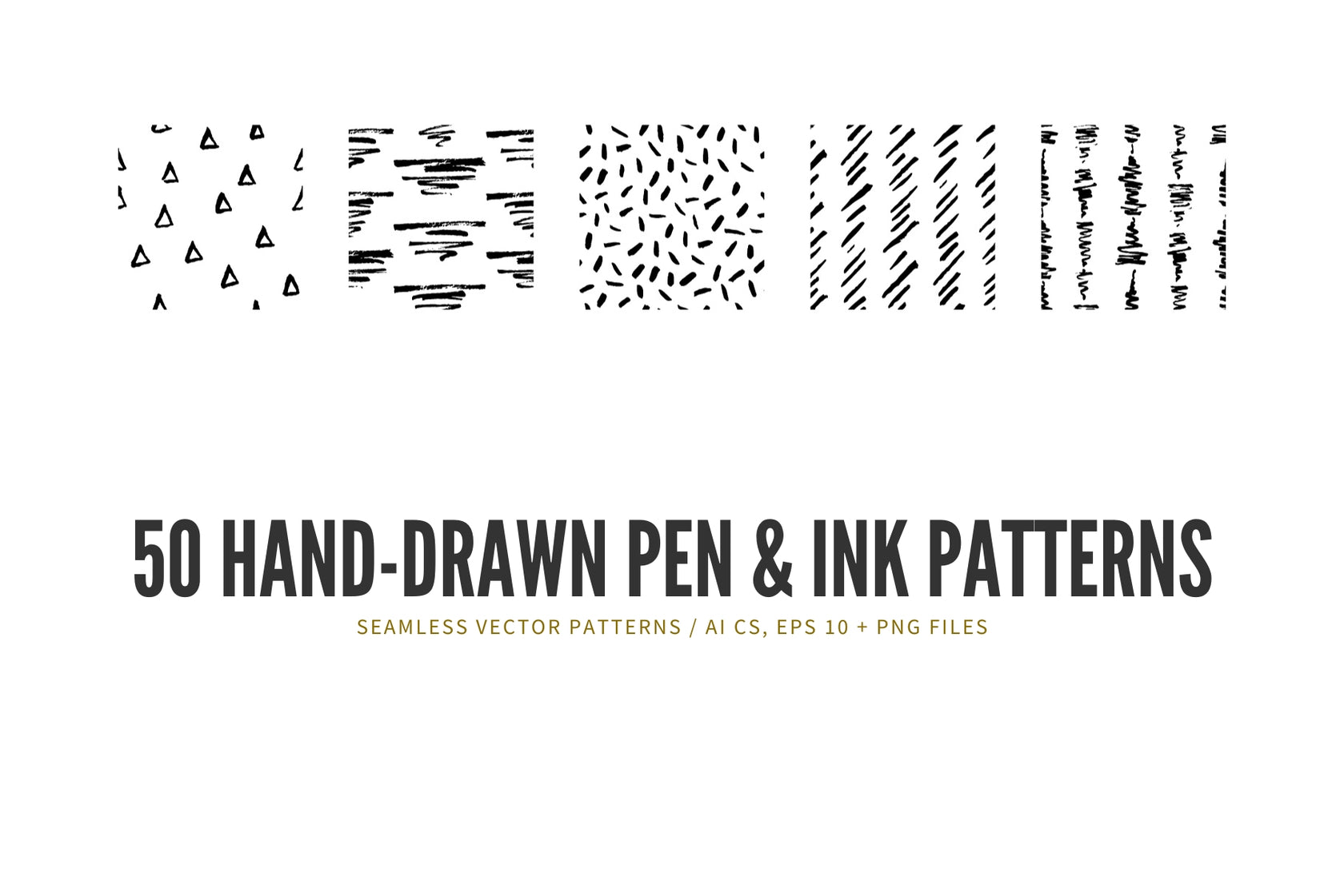 50 Hand-Drawn Seamless Vector Patterns 01 Pen & Ink Patterns, Doodle P ...