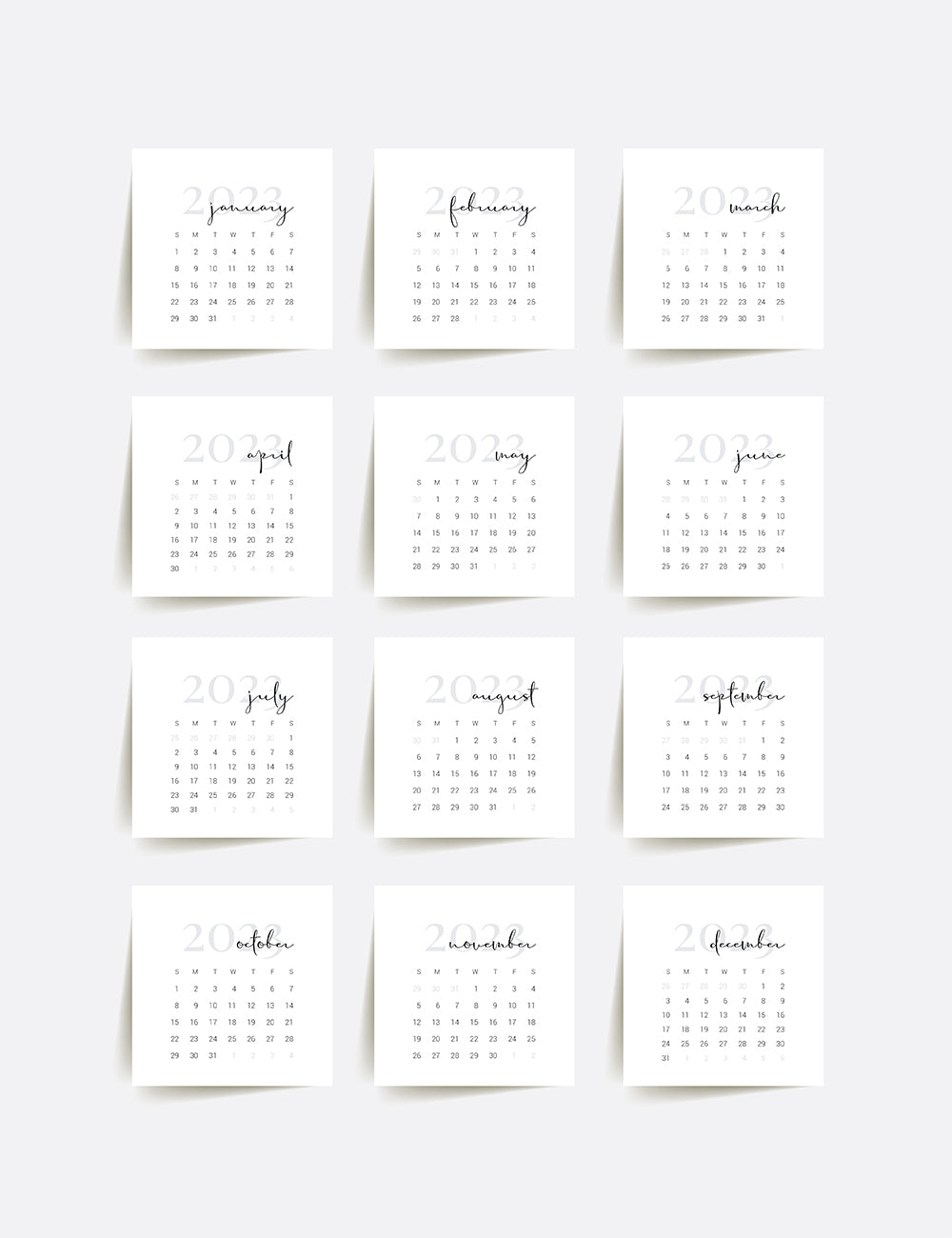 2023 Calendar | 3x3 | 2x2 | Printable Journal & Planner Cards | PDF ...