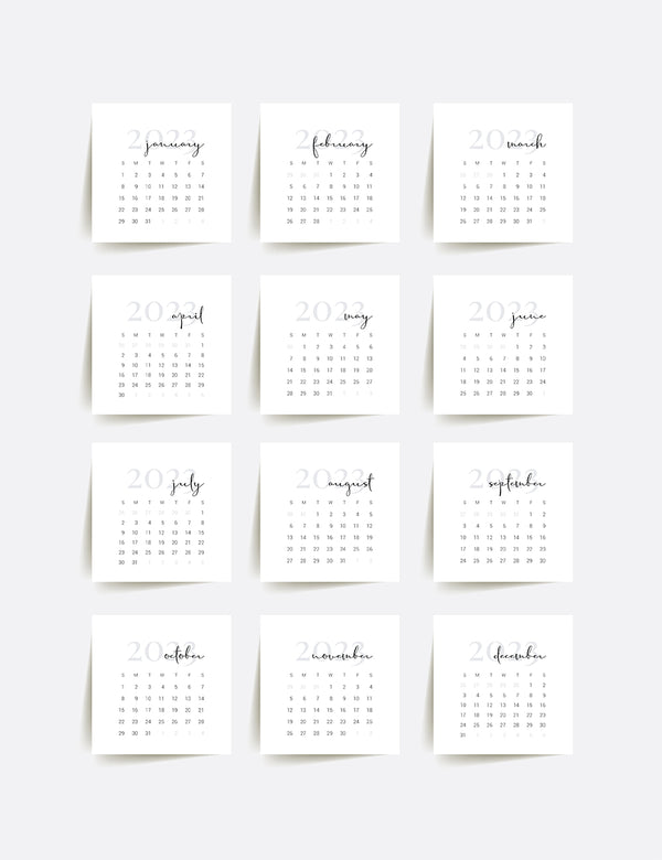 2023 Calendar | 3x3 | 2x2 | Printable Journal & Planner Cards | PDF ...