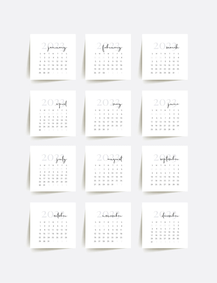 2023 Calendar | 3x3 | 2x2 | Printable Journal & Planner Cards | PDF ...