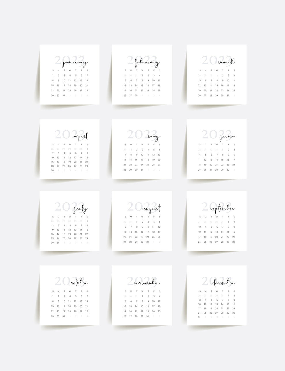 2023 Calendar | 3x3 | 2x2 | Printable Journal & Planner Cards | PDF ...