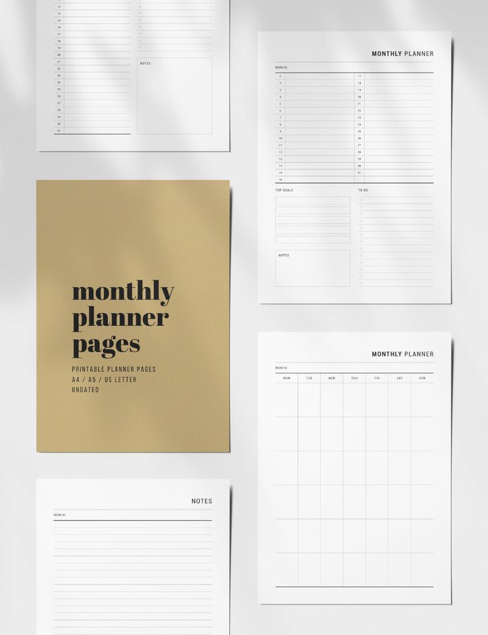 Printable Monthly Planner | Undated | A4 | A5 | US Letter | PDF + JPEG ...